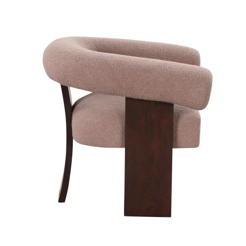 YISH WF303949AAD Teddy Velvet Accent Upholstered Dining Chair with Curved Wishbone Frame, Single Sofa Armchair for Living Room Reception, Light Brown