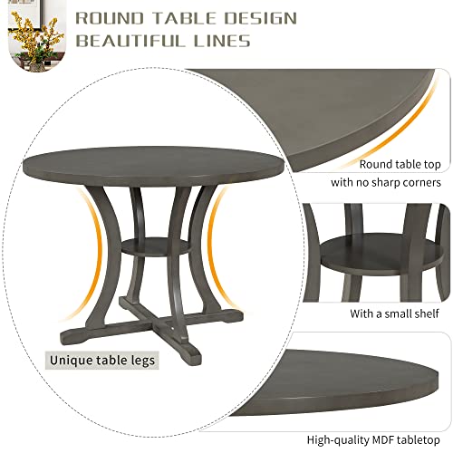 WOZNLA 5-Piece Round Table Set for 4-Special-shaped Legs, Exquisitely Designed Hollow Chair Back in Dining Room, Gray