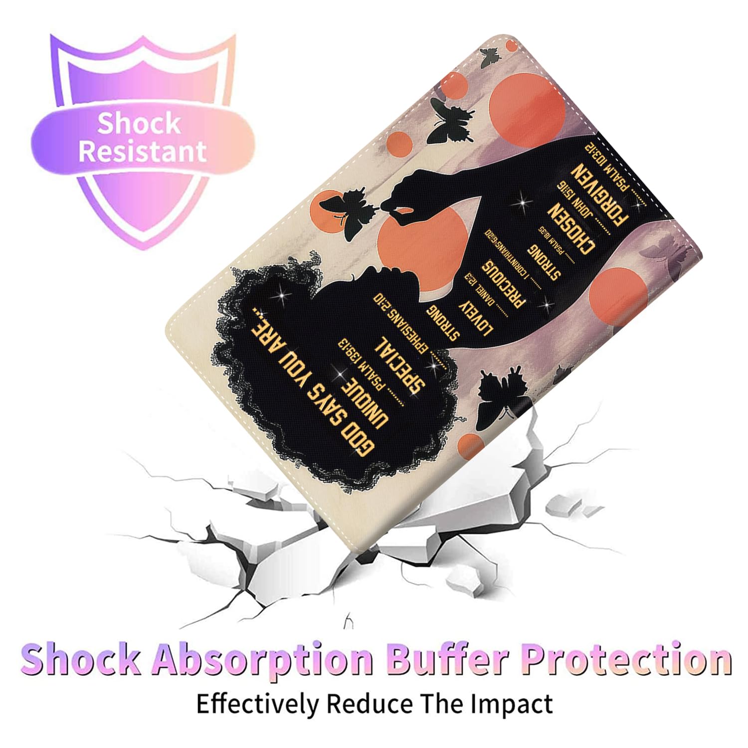 Case for iPad 10.2 Case 2021 iPad 9th Gen / 2020 iPad 8th Gen / 2019 iPad 7th Gen Case, Durable Shockproof Protective Cover for 10.2",African American Black Woman Butterfly
