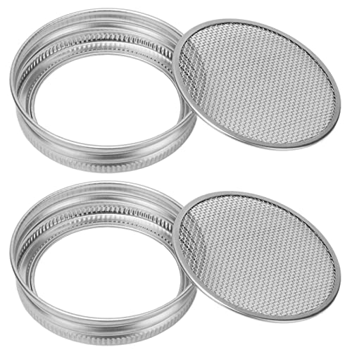 Canning Jar Lid Strainer Filter Lids Mason Jar 2Pcs Stainless Steel Accessory Cover Mouth Jars Sprouter for Sprouting Lid Regular Germination Kits (70mm)