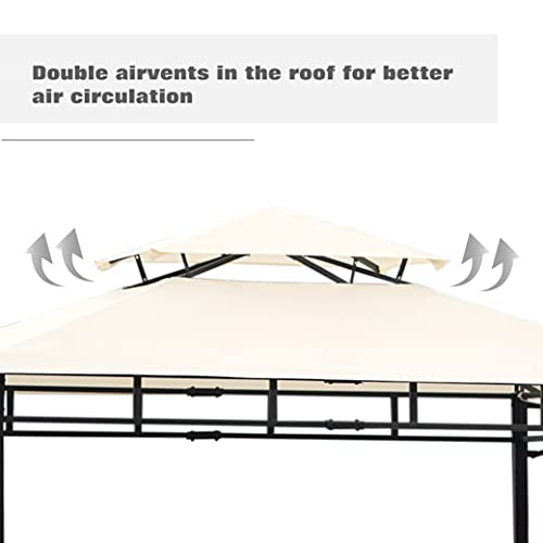 Merax Gazebo - 12Ft x 4.3Ft, Iron Double Tiered Outdoor Canopy with Bar Counters, for Patio Garden Backyard BBQ Grill, Beige