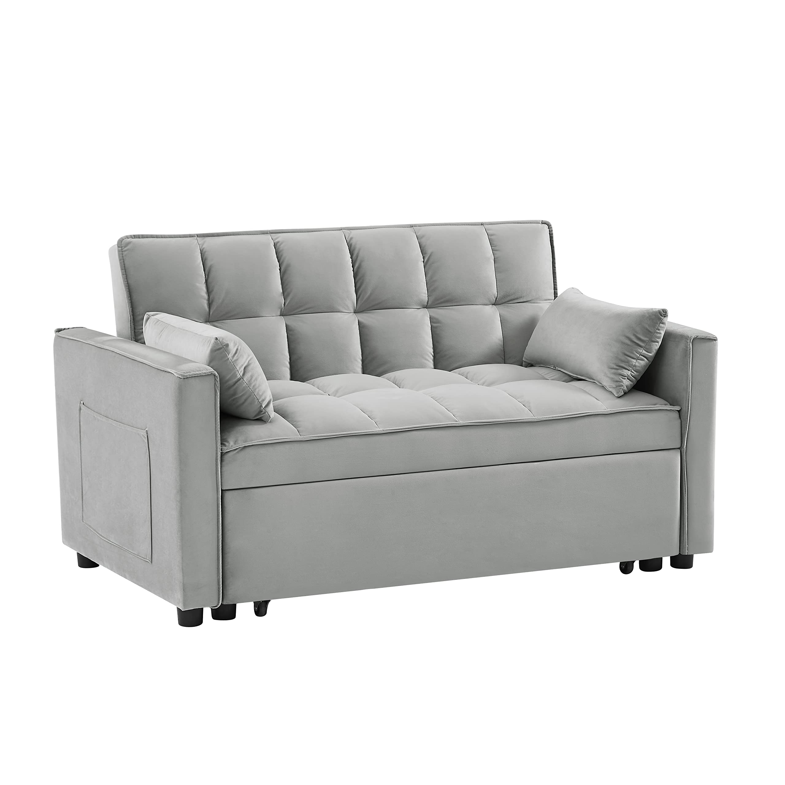 Eafurn Futon Loveseat Couch with Pull Out Bed,3-in-1 Multi-Functional Upholstery Convertible Sleeper Sofa Reclining Chaise Lounge with Adjustable Backrest, Sofacama for Living Room, Small Space