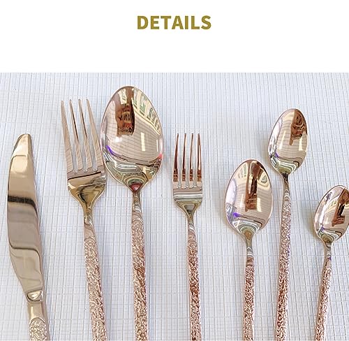 Silverware Set Flatware Rose Gold Hammered Cutlery Utensil Food-Grade Stainless Steel,Home Restaurant Small Business,Mirror Finish Tableware 24 Piece Service for 6