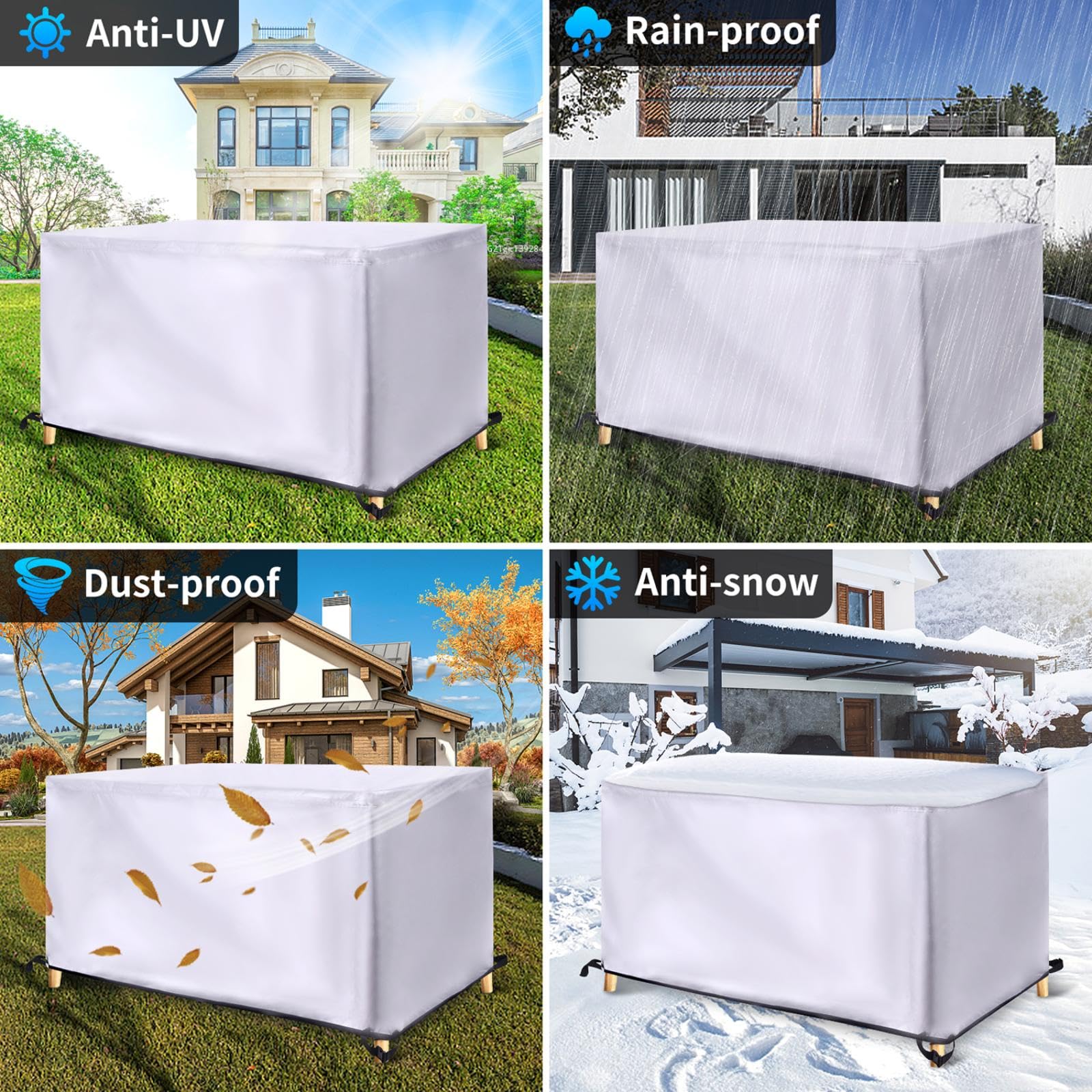 LSYALUCK Outdoor Sofa Cover, Heavy Duty Waterproof Patio Oversized Sectional Cover, Rectangle Patio Ottoman Cover, Patio Side Table Cover, for Loveseat & Bench 70x70x70cm