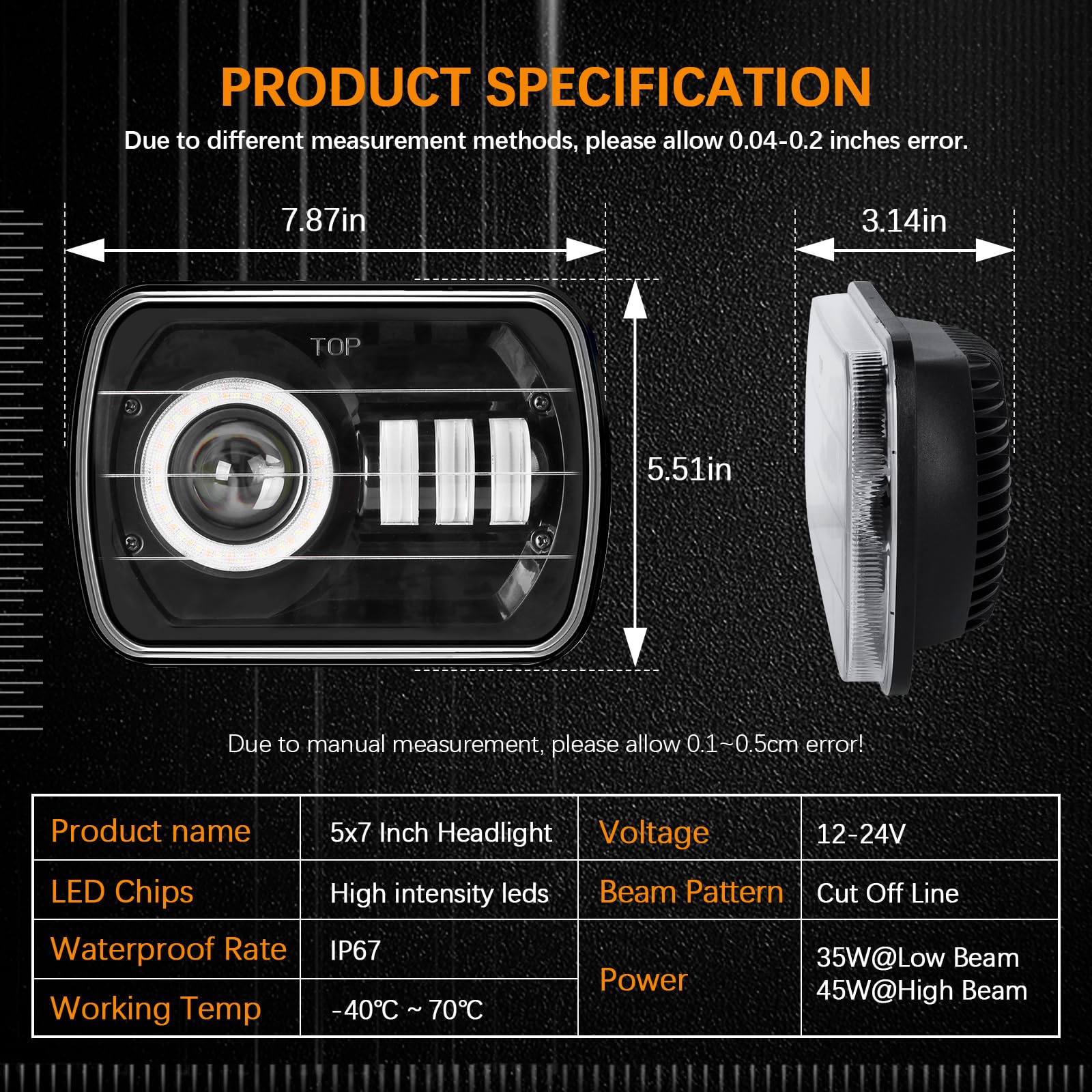 AMEXMART 5x7 7x6 Inch Led Headlights Compatible with Cherokee XJ Wrangler YJ Rectangle Replacement H6054 Headlamp