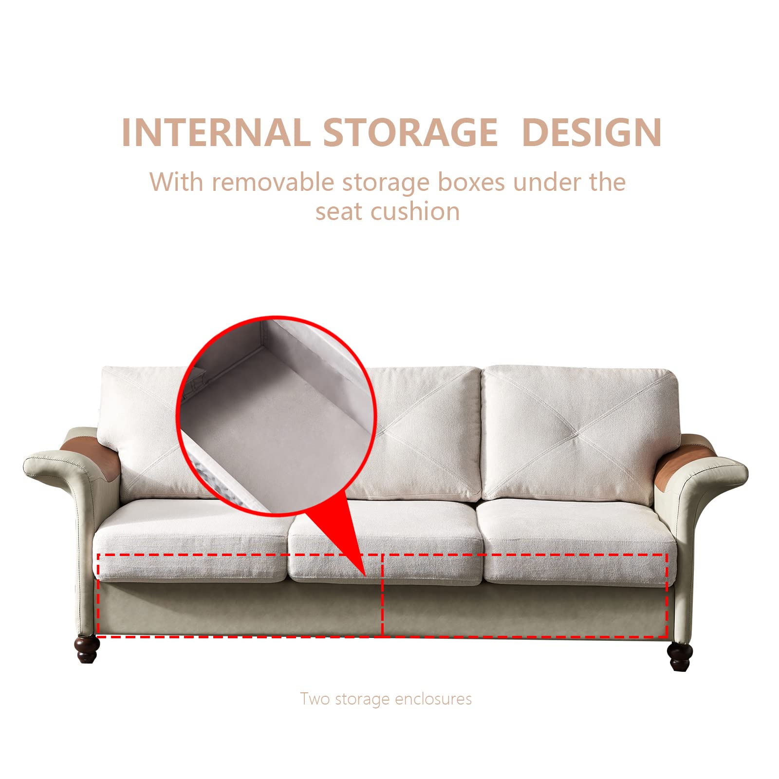 TARTOP Furniture Linen Fabric Faux Leather Sofa & Solid Wood Legs Upholstered Couches Sets with 2+3-Seat Sofa, Loveseat for Living Room,Beige