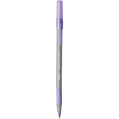 BIC Round Stic Grip Xtra Comfort Fashion Ball Point Pen, Purple, 12 Pack
