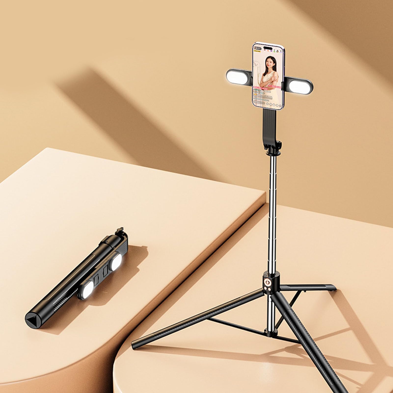 Cell Phone Tripod Stand, Extendable 3 Color Temperature Cell Phone Selfie Stick Tripod for Travel