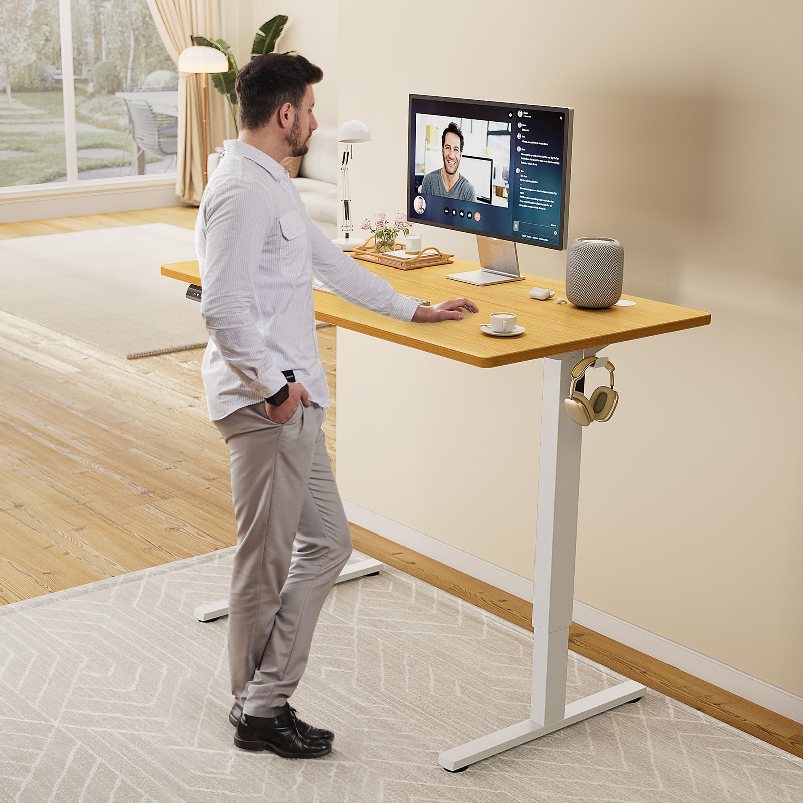 Sweetcrispy Standing Desk, Stand Up Desk, Electric Standing Desk with Splice Board, 40 x 24in Ergonomic Height Adjustable Desk Sit to Stand Desk, Computer Workstation Home Office Desk-Natural
