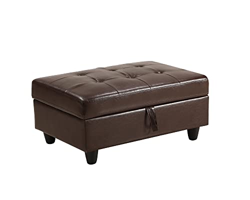 FANYE L-Shaped Corner 5 Seaters Sectional Sofa with Left Chaise & Storage Ottoman,Modern Faux Leather Sectional & Sofa Couch with 2 Pillows for Home Office Apartment Living Room Furniture Sets, Brown