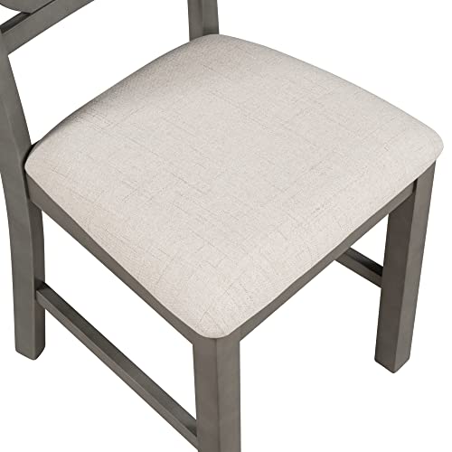 WOZNLA 5-Piece Round Table Set for 4-Special-shaped Legs, Exquisitely Designed Hollow Chair Back in Dining Room, Gray