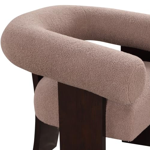 YISH WF303949AAD Teddy Velvet Accent Upholstered Dining Chair with Curved Wishbone Frame, Single Sofa Armchair for Living Room Reception, Light Brown
