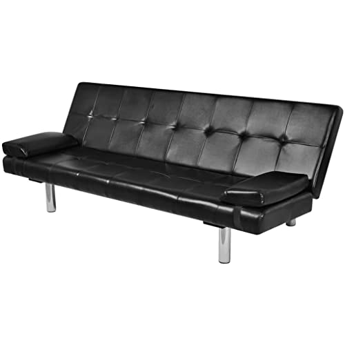 MSLAONXC Sofa Bed with Two Pillows,Living Room Furniture,Sectional Sofa,Backrest Sofa,Balcony Sofa,Armrest Sofa,Lobby Sofa,for Living Room,Home,Office,Study Room,Artificial Leather Adjustable Black