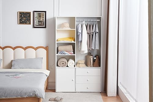 UDeuxff Bedroom Armoire,Wardrobe Armoire Closet, Drawers and Shelves, Handles, Hanging Rod, for Bedroom ,White (A)