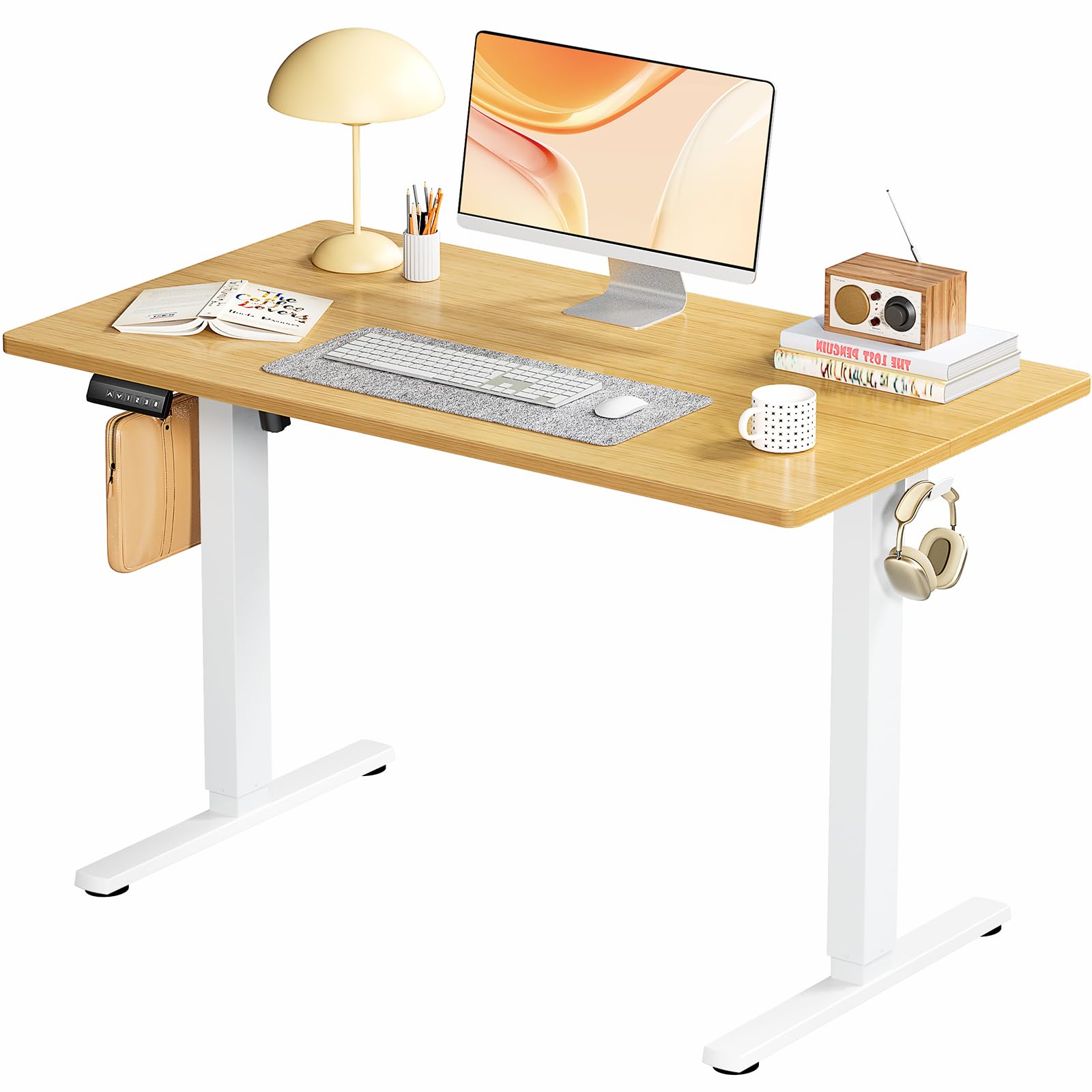 Sweetcrispy Standing Desk, Stand Up Desk, Electric Standing Desk with Splice Board, 40 x 24in Ergonomic Height Adjustable Desk Sit to Stand Desk, Computer Workstation Home Office Desk-Natural