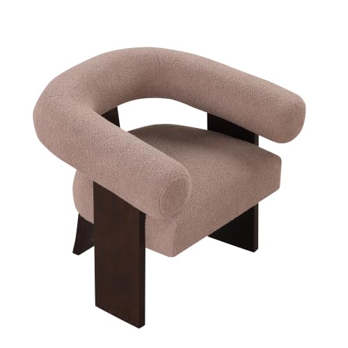 YISH WF303949AAD Teddy Velvet Accent Upholstered Dining Chair with Curved Wishbone Frame, Single Sofa Armchair for Living Room Reception, Light Brown