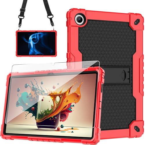 Onn 11 Tablet Pro Case with Tempered Glass Screen Protector SOATUTO Protective Cover with Kickstand Built in Shoulder Strap Shell Case for Onn Tablet Pro 11 2023 Model: 100110027 (Red+Black/1 Pcs)