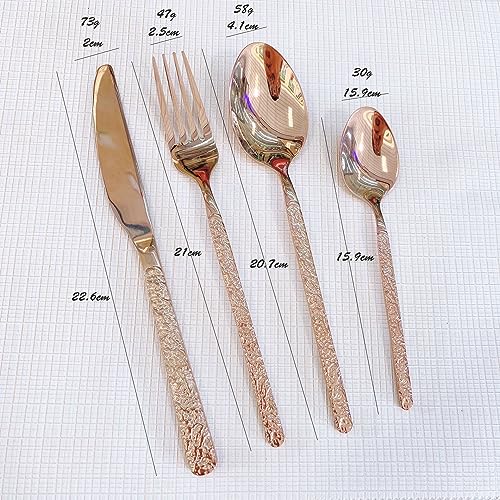 Silverware Set Flatware Rose Gold Hammered Cutlery Utensil Food-Grade Stainless Steel,Home Restaurant Small Business,Mirror Finish Tableware 24 Piece Service for 6