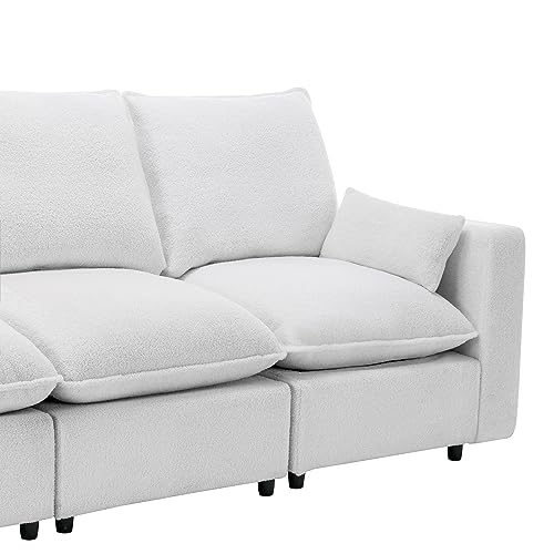Modern Sofa with Removable Back and Seat Cushions ,Upholstered Comfy Sofa Couch with 2 Pillows,Small 3 Seater Loveseat Sofa for Living Room,Small Space,Bedroom,Apartment,Studio(White)
