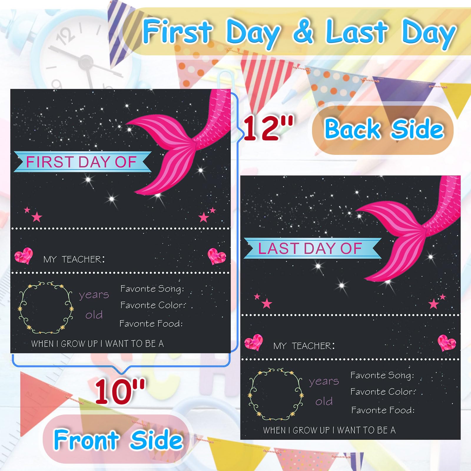 Reusable First Day of Preschool Sign, First Day of School Board, Back to School Board, 10 x 12 Inch Double-Sided 1st Day & Last School Sign for Kindergarten