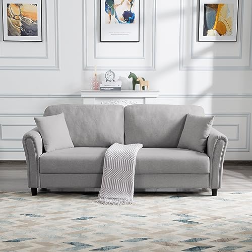 Lepfun 81.5” Loveseat Sofa, Mid Century Modern Linen Fabric 3-Seater Love Seat Couch with Curved Armrest for Living Room, Bedroom, Apartment and Small Space (Light Grey)