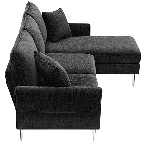 FANYE 84" L-Shaped Upholstered Corner Sectional Sofa 3 Seaters Sofa & Couch,Modern Chenille Upholstery Metal Legs Couch with Reversible Chaise and 2 Pillows for Home Apartment Office Living Room