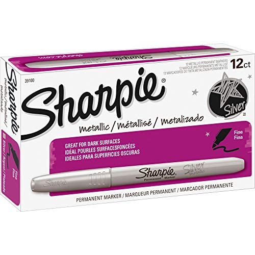 Sharpie Metallic Permanent Markers, Fine Point, Silver, 12 Count