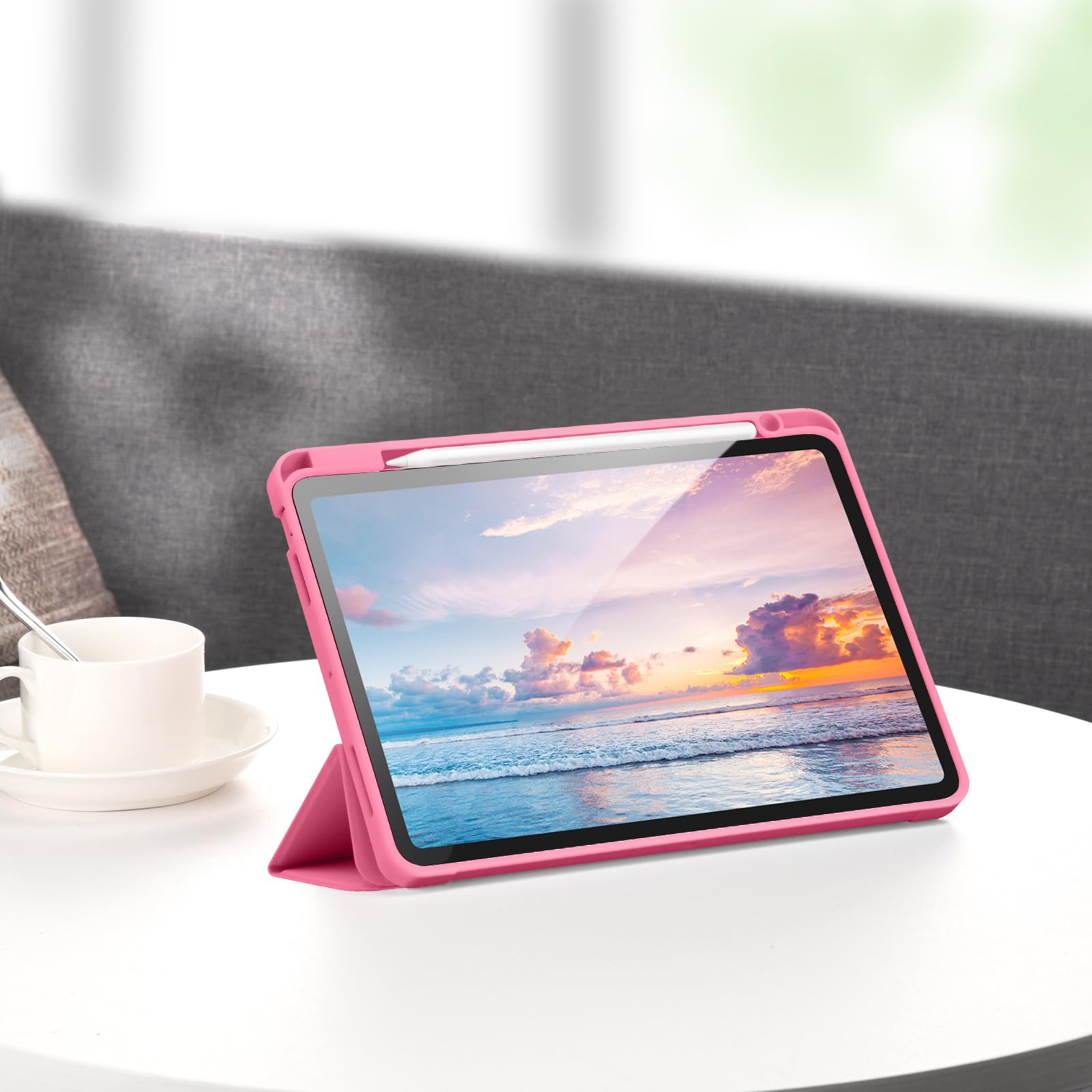 LovRug iPad Air Case (M2) 2024, 11 Inch with Pencil Holder, Soft TPU Back Smart Protective Cover (Watermelon Red)