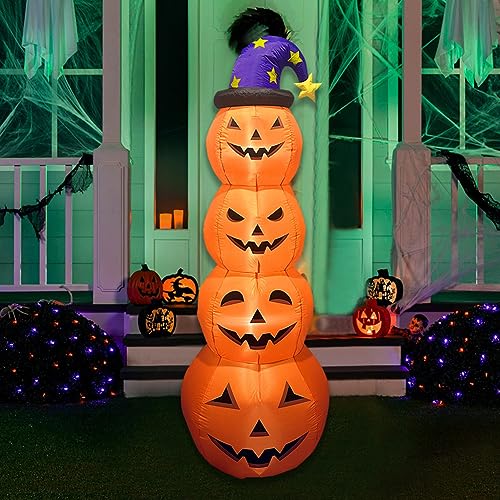 12 Feet Halloween Inflatable Stacked Pumpkins,Halloween Indoor Outdoor Decoration for Lawn Garden Holiday Party,with Build-in LEDs,High