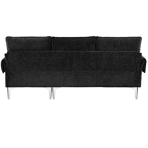 FANYE 84" L-Shaped Upholstered Corner Sectional Sofa 3 Seaters Sofa & Couch,Modern Chenille Upholstery Metal Legs Couch with Reversible Chaise and 2 Pillows for Home Apartment Office Living Room