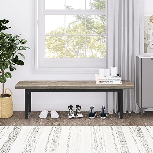 STHOUYN 59” Dining Bench Pair of 2 for 6-8 Person, Farmhouse Indoor Kitchen Table Benches, Bed Bench, Industrial Shoe Bench, Entryway Benches (Grey 2pcs)