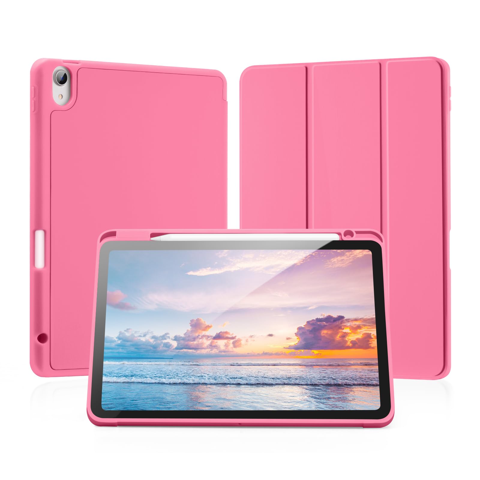 LovRug iPad Air Case (M2) 2024, 11 Inch with Pencil Holder, Soft TPU Back Smart Protective Cover (Watermelon Red)