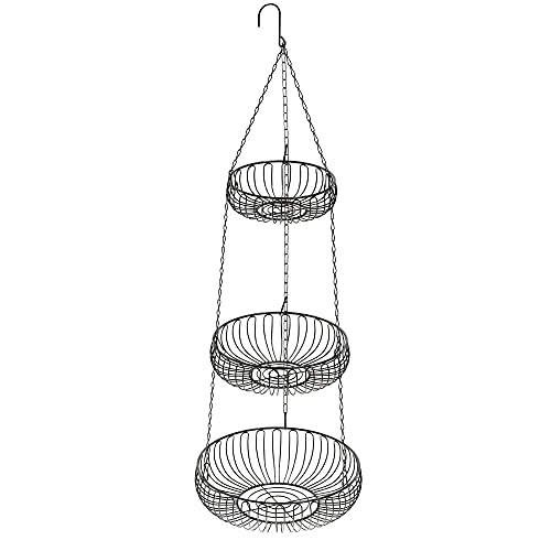 SimpleHouseware Hanging Fruit Basket, Classic Oblate, Black