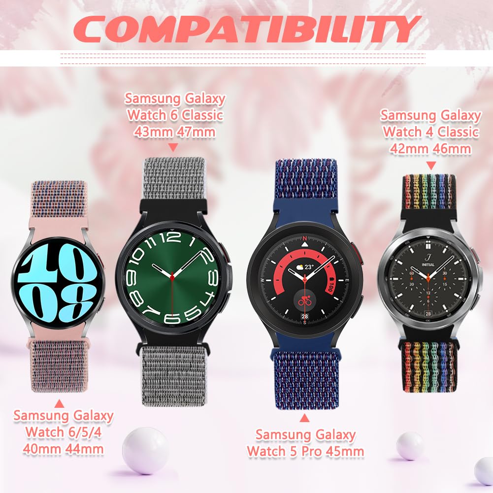 Bcuckood Nylon Loop Compatible with Samsung Galaxy Watch 6/5/4 40mm 44mm/Watch 6 Classic 43mm 47mm/Watch 5 Pro 45 mm/Watch 4 Classic 42mm 46mm, Sport Nylon Breathable Replacement Straps for Women Men