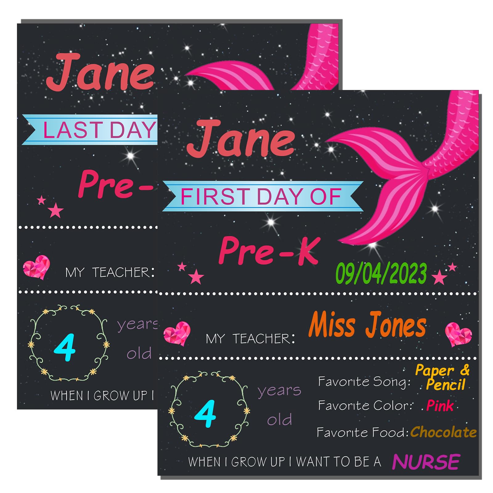 Reusable First Day of Preschool Sign, First Day of School Board, Back to School Board, 10 x 12 Inch Double-Sided 1st Day & Last School Sign for Kindergarten