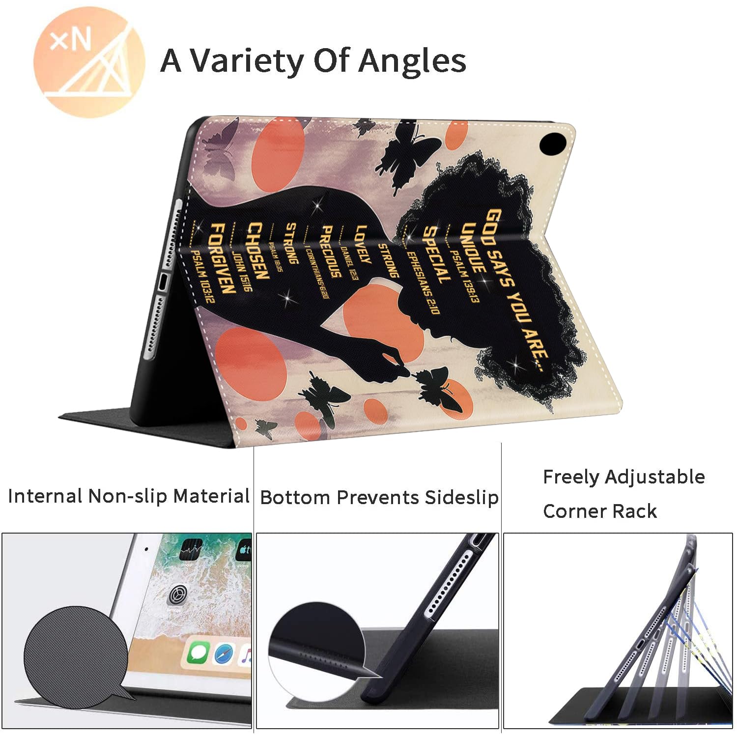 Case for iPad 10.2 Case 2021 iPad 9th Gen / 2020 iPad 8th Gen / 2019 iPad 7th Gen Case, Durable Shockproof Protective Cover for 10.2",African American Black Woman Butterfly