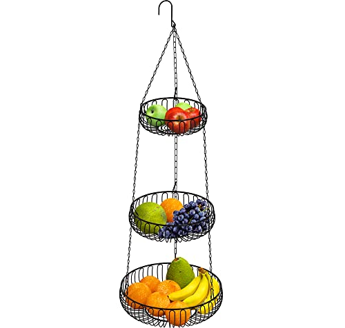 SimpleHouseware Hanging Fruit Basket, Classic Oblate, Black