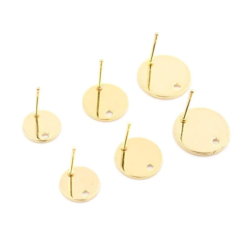 Kentuckiz 20Pcs 6/8/10/12Mm 316 Stainless Steel Gold Plated Pin Findings Stud DIY Earring with Hole Connector for Jewelry Making Supplies - (Size: 8Mm/Color: Stainless Steel Gold)