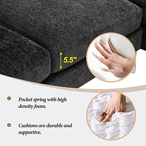 FANYE 84" L-Shaped Upholstered Corner Sectional Sofa 3 Seaters Sofa & Couch,Modern Chenille Upholstery Metal Legs Couch with Reversible Chaise and 2 Pillows for Home Apartment Office Living Room