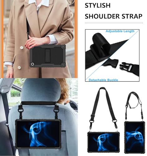 Onn 11 Tablet Pro Case with Tempered Glass Screen Protector SOATUTO Protective Cover with Kickstand Built in Shoulder Strap Shell Case for Onn Tablet Pro 11 2023 Model: 100110027 (Black+Black/1 Pcs)
