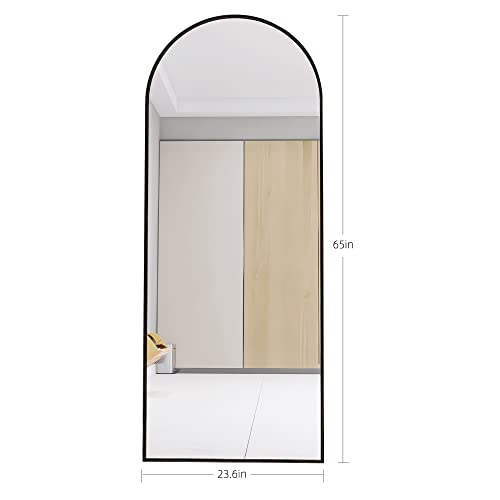 AXNOGAVH 65" X 24" Full Length Mirror, Arch Floor Mirror Aluminum Alloy Wall Mirror for Bedroom Dressing Room Black