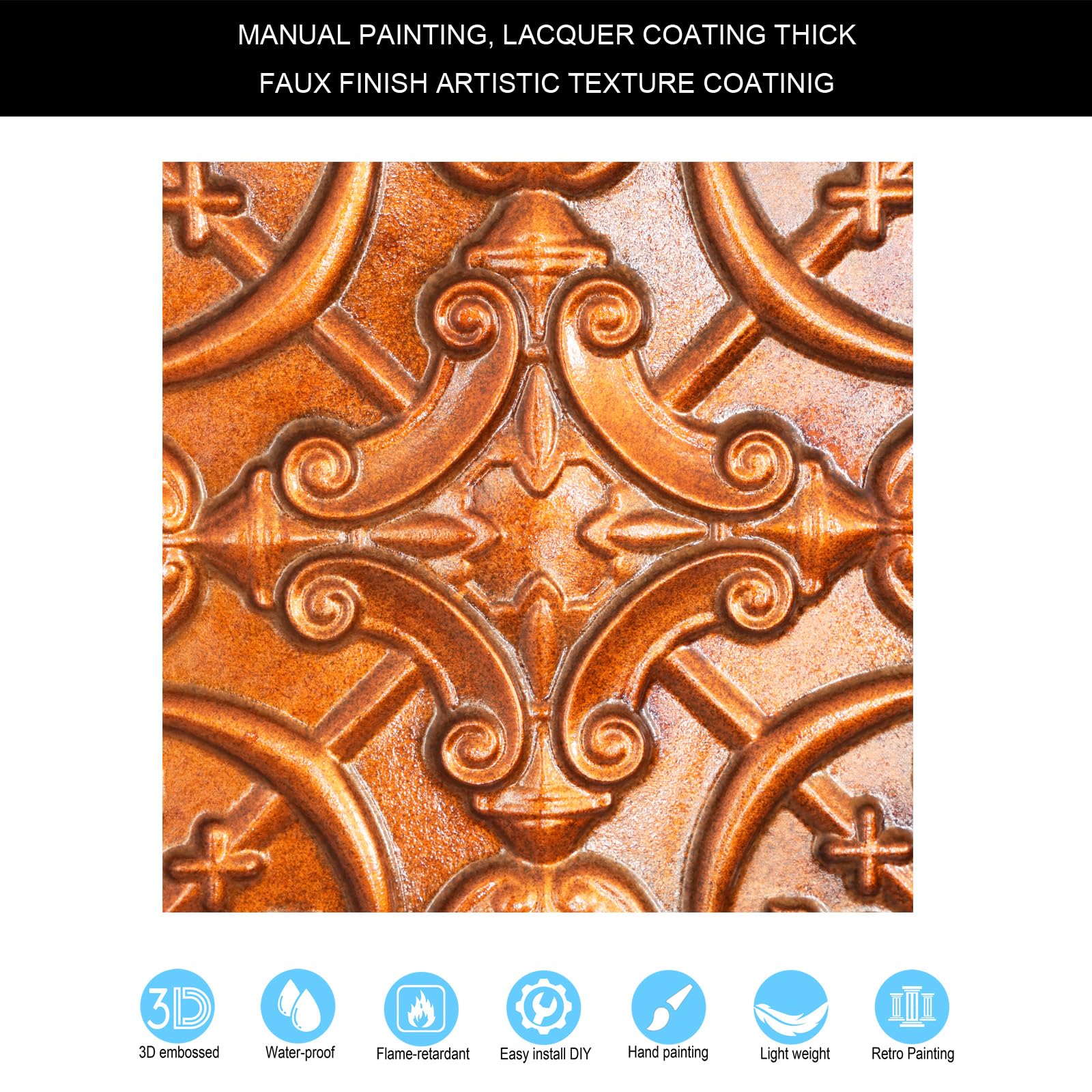 Ceiling Tin Tiles Decorative Drop Ceiling Tiles Distressed for Cafe Club Salon Hotel Store Bar 2'x2' PL07 Archaic Copper 10pcs