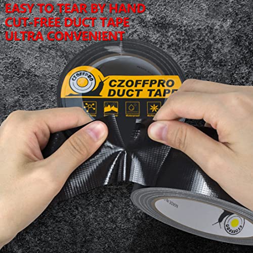CZoffpro Duct Tape Heavy Duty - Ultra Strong Black Colored Duct Tape with Waterproof Backing, Easy to Tear by Hand, 1.88 in x 20 Yard, Black