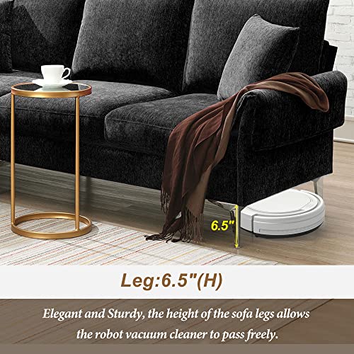 FANYE 84" L-Shaped Upholstered Corner Sectional Sofa 3 Seaters Sofa & Couch,Modern Chenille Upholstery Metal Legs Couch with Reversible Chaise and 2 Pillows for Home Apartment Office Living Room