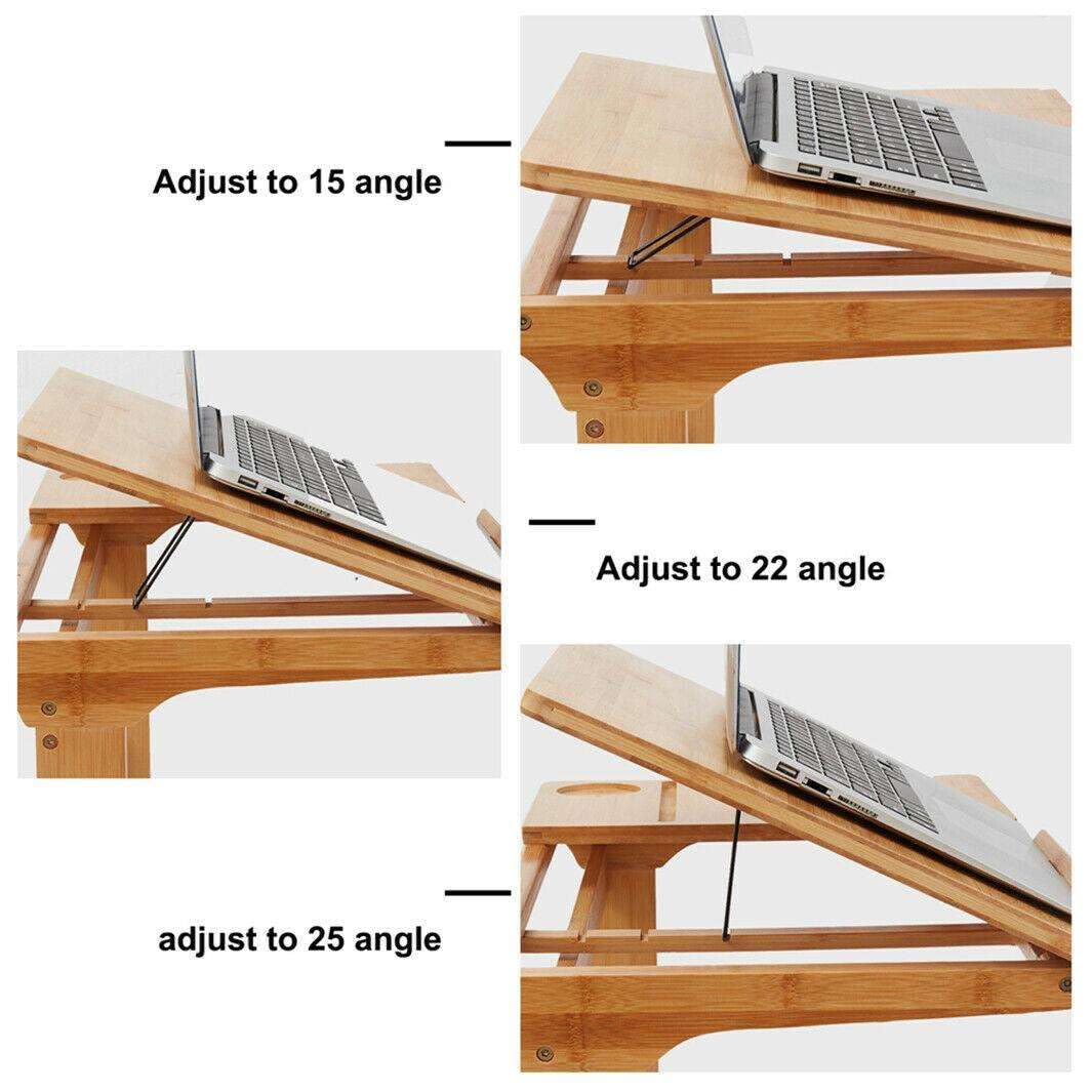 VBSQ Bamboo Laptop Desk Table End Side Table Angle Adjustments Top Tray Home Office Mikalo Home Office Office Furniture Standing Desk Computer Desk Stand up Desk Gaming Desk Standing Desk Office