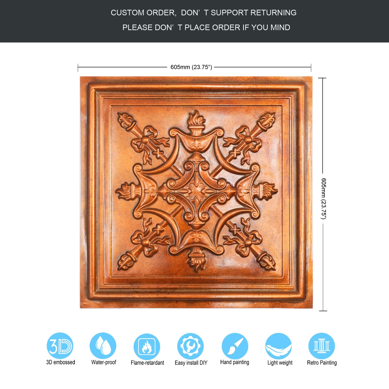 Ceiling Tin Tiles Decorative Drop Ceiling Tiles Distressed for Cafe Club Salon Hotel Store Bar 2'x2' PL07 Archaic Copper 10pcs
