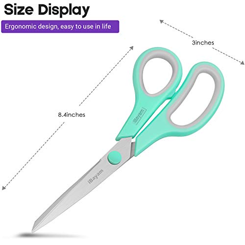 Scissors, iBayam 8" Multipurpose Scissors Bulk 3-Pack, Ultra Sharp Blade Shears, Comfort-Grip Handles, Sturdy Sharp Scissors for Office Home School Sewing Fabric Craft Supplies, Right/Left Hand
