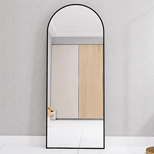 AXNOGAVH 65" X 24" Full Length Mirror, Arch Floor Mirror Aluminum Alloy Wall Mirror for Bedroom Dressing Room Black