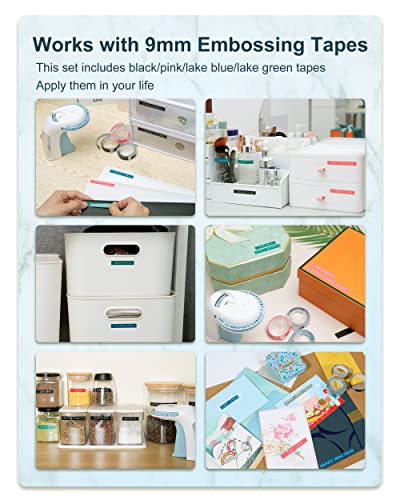 Airmall Omega S Embossing Label Maker Machine with Tapes, OmegaS 3D Embosser Handheld Label Machine, Portable Lettering Embossed Labeler with 6 Rolls Emboss Tapes for Home DIY Crafting