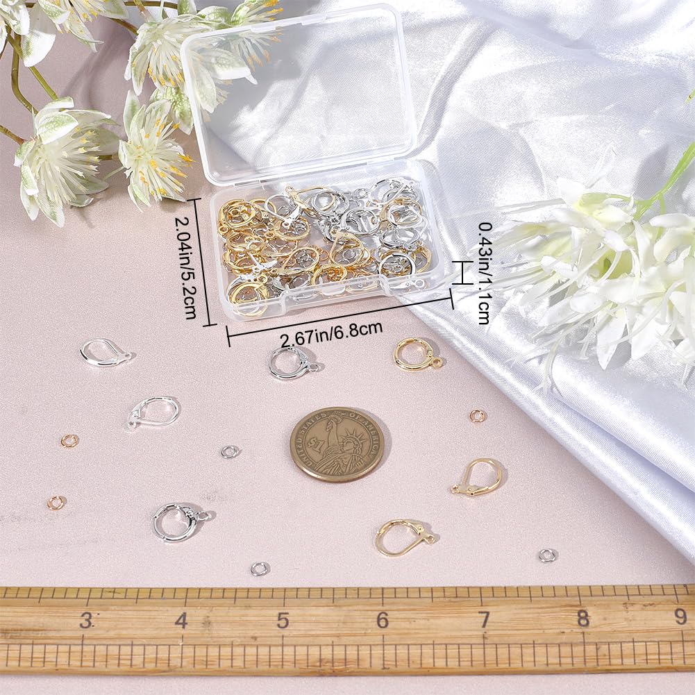 CREATCABIN 2 Colors 48Pcs Leverback Earwires Leverback Earring Hooks Kit 18k Gold Plated Sterling Silver Dangle Earwire Findings with Horizontal Loops Jump Rings for Earring Making Accessories